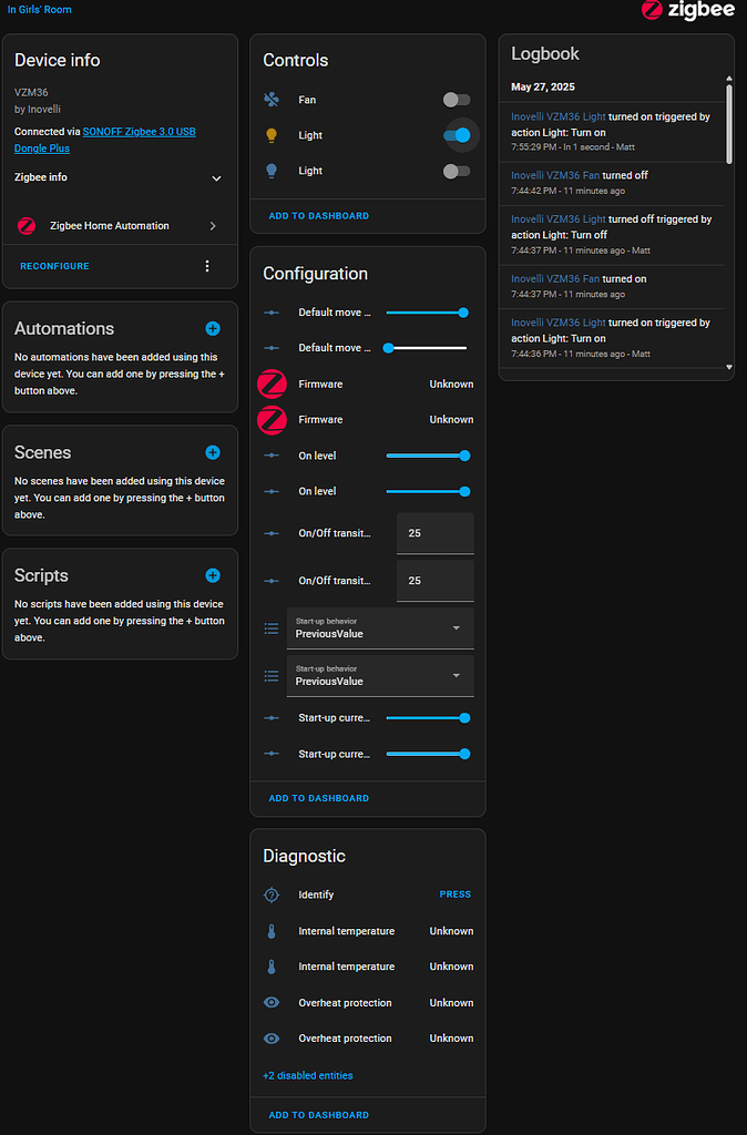 VZM36 - Two Light entities reporting via ZHA - General Discussion ...